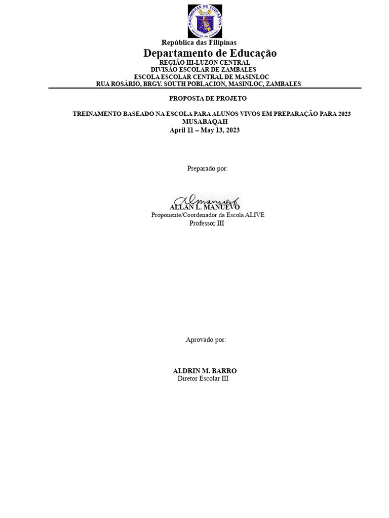 Formação Baseada na Escola MUSABAQAH para Aprendizes ALIVE 2023 | PDF ...