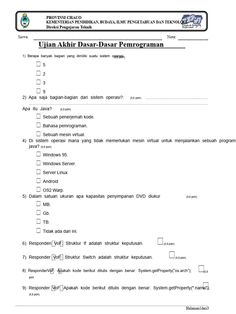 Ujian Dasar Pemrograman | PDF