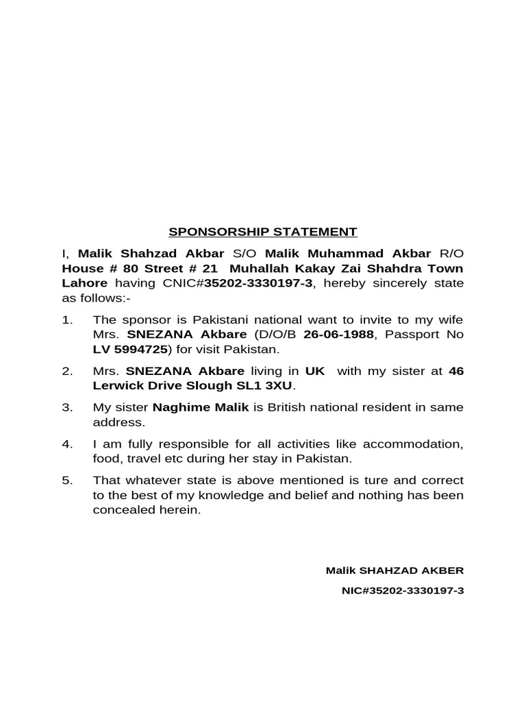Sponsor Ship Statment | PDF