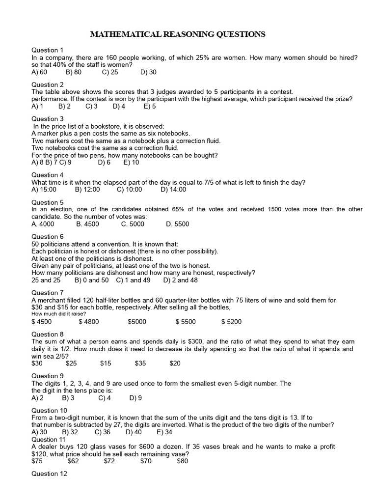 Mathematical and Verbal Reasoning Questions | PDF | Mathematics ...