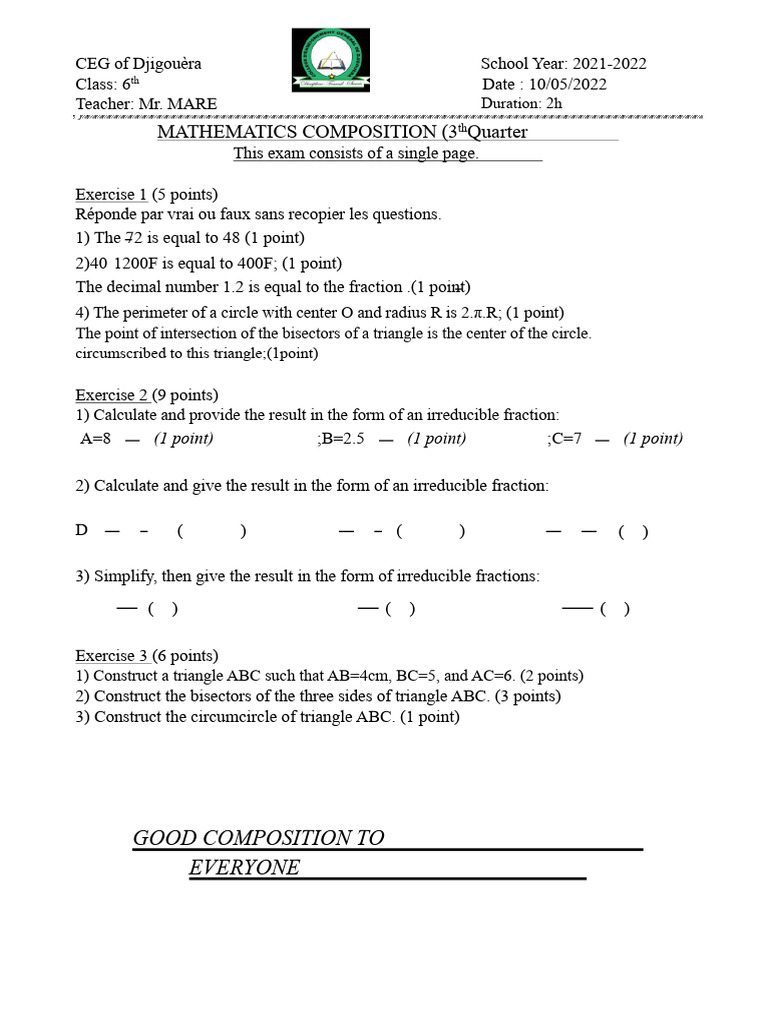 Compo Math 6th Grade (3rd Trimester) | PDF