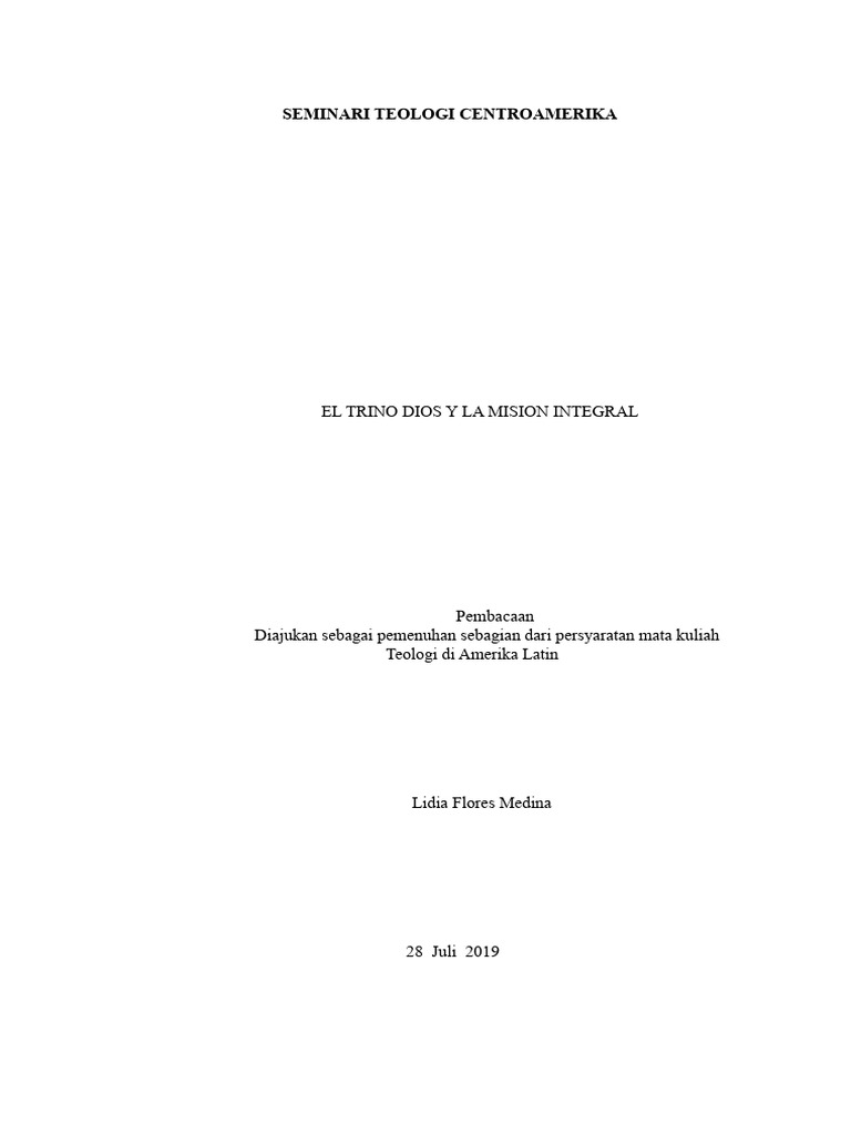 Misi Integral dalam Teologi Trinitas | PDF