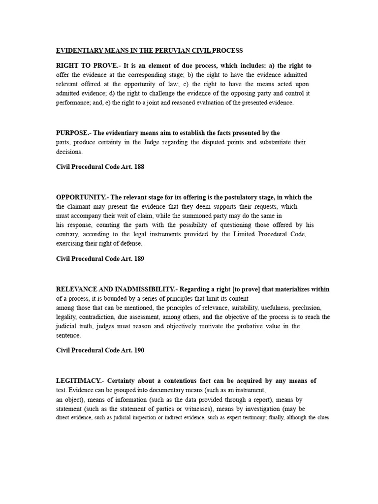 Probative Means in The Peruvian Civil Process | PDF | Evidence (Law ...