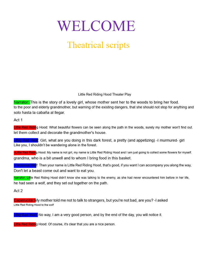 Little Red Riding Hood Theatre Play | PDF | Little Red Riding Hood
