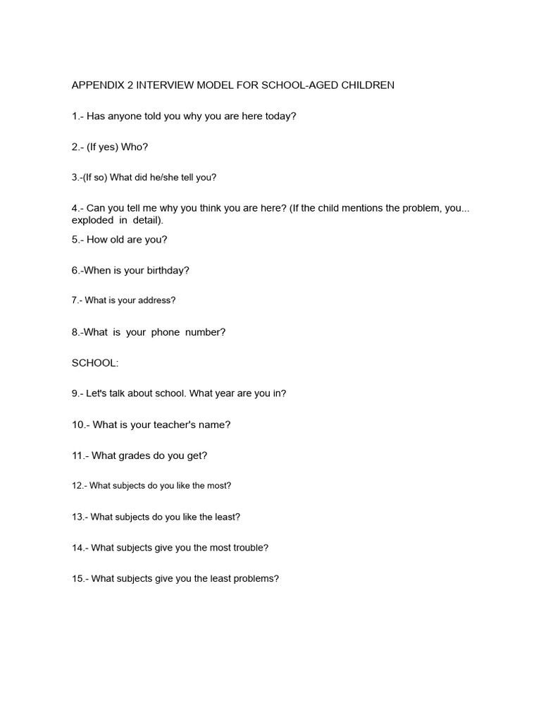 Interview Model for School-Aged Children | PDF