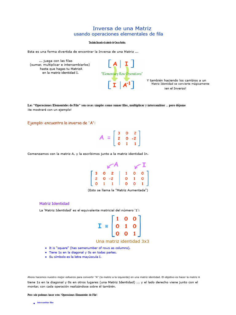Inversa de una matriz utilizando operaciones elementales de fila (Gauss ...