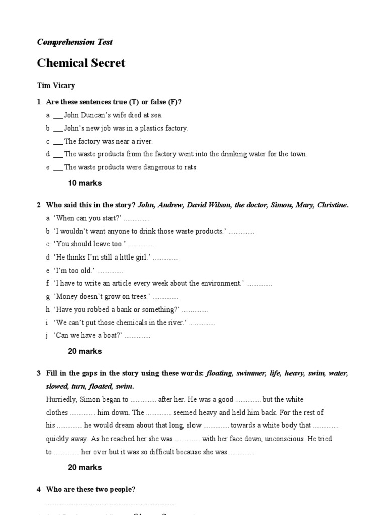 Chemical Secret: Comprehension Test | PDF