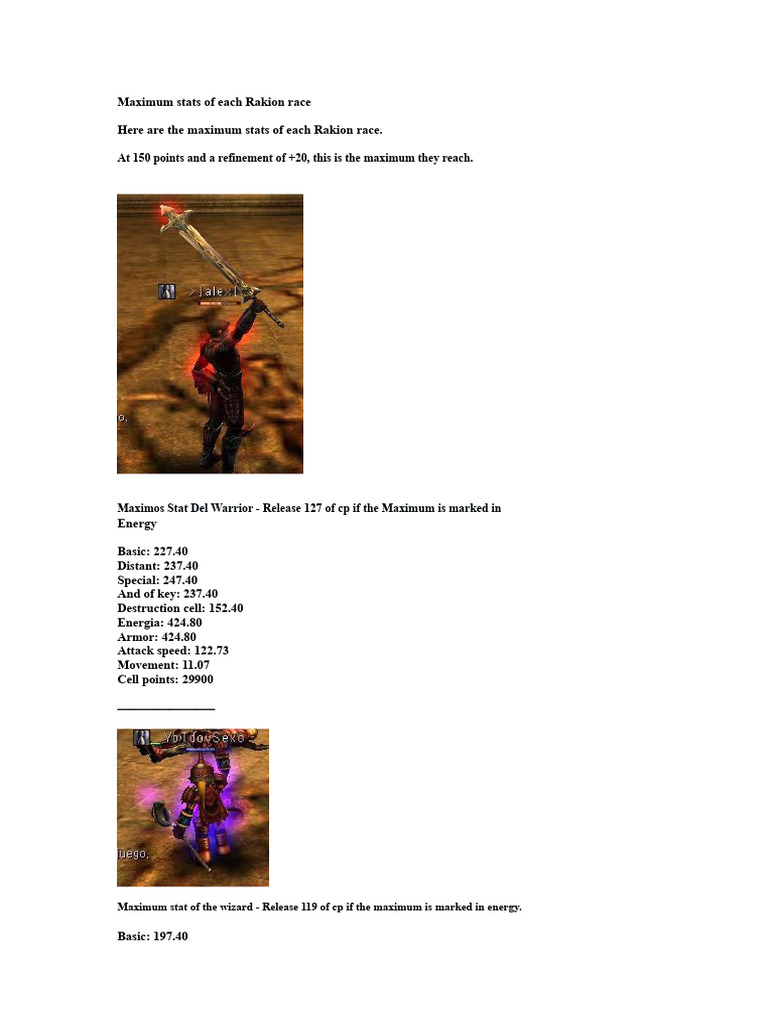 Maximum Stats by Rakion Race | PDF