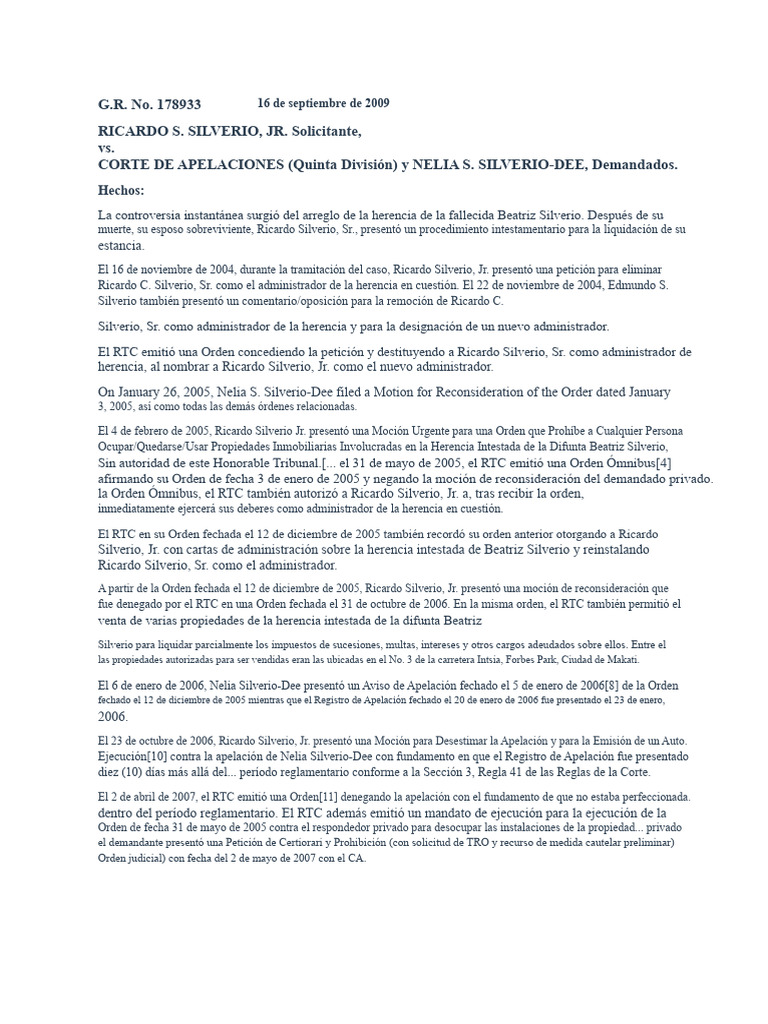 GR 178933 - Silverio Contra CA | PDF | Apelación | Mandato