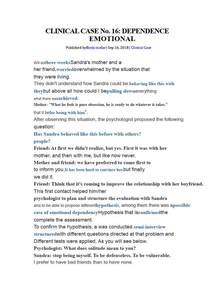 Clinical Case of Dependency | PDF | Friendship | Emotions