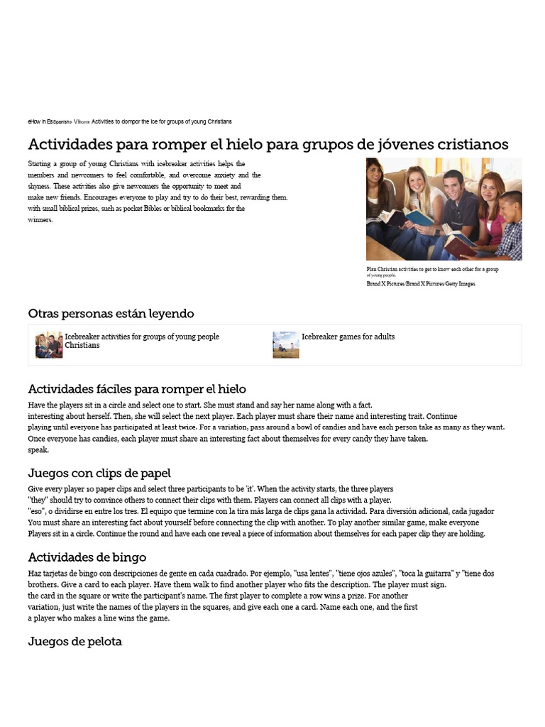 Icebreaker Activities For Christian Youth Groups - EHow in Spanish | PDF