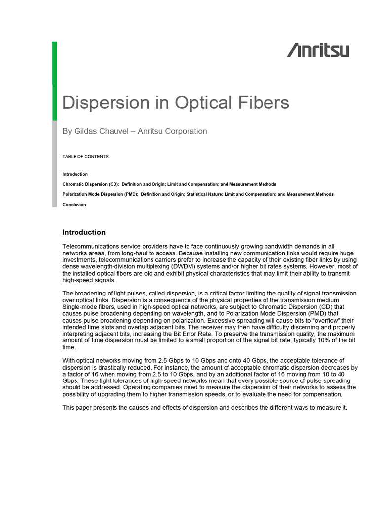 Disp in Opt Fibers PMD CD | PDF | Dispersion (Optics) | Fiber Optic ...