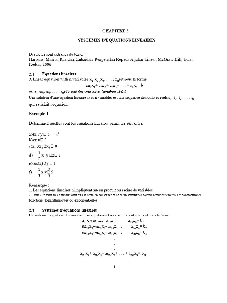 Systèmes d'Équations Linéaires et Résolution | PDF | Matrice ...