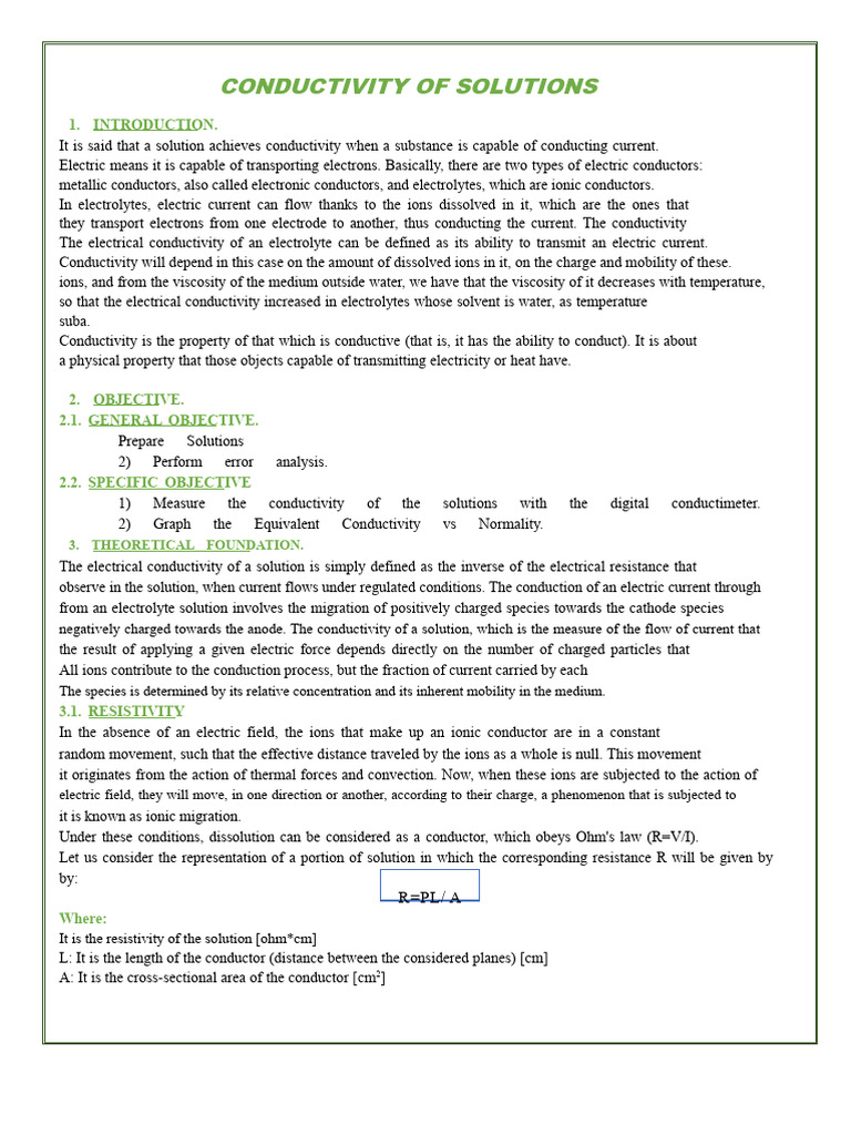 Measuring Solution Conductivity | PDF | Electrical Resistivity And ...
