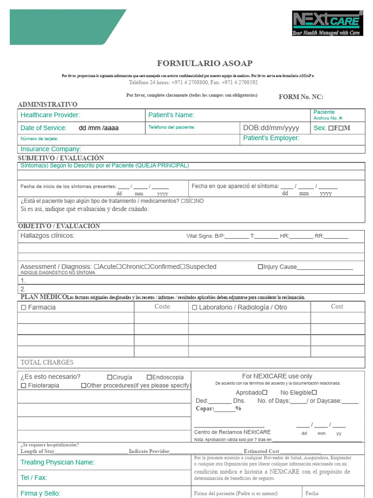 NEXtCARE EAU - Formulario ASOAP | PDF | Especialidades Medicas | Ciencias de la Salud