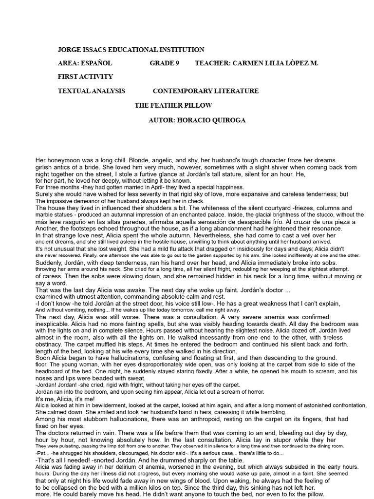Analysis of "The Feather Pillow" | PDF