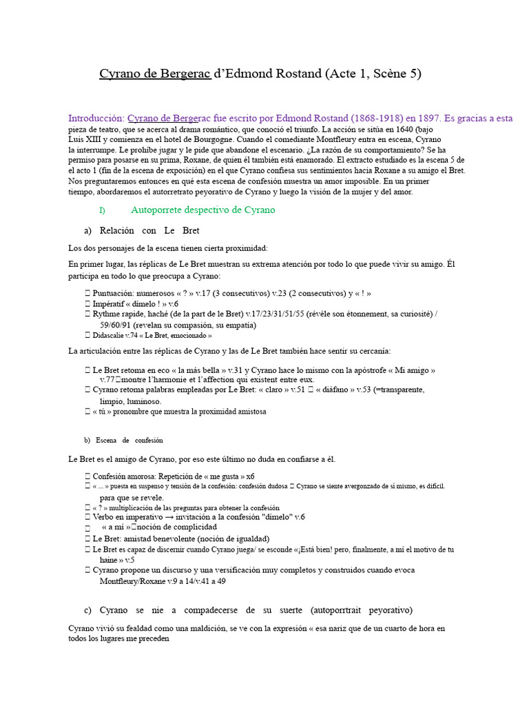 BAC Cyrano de Bergerac Acto 1 Escena 5 | PDF