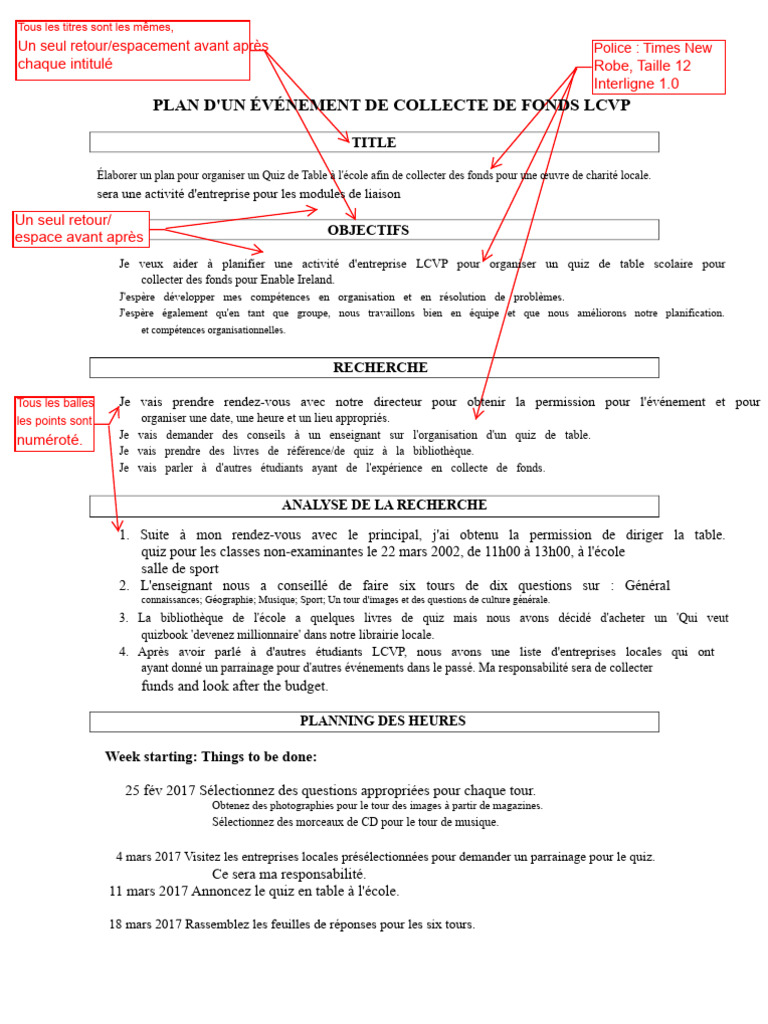 Exemple de plan d'action LCVP | PDF