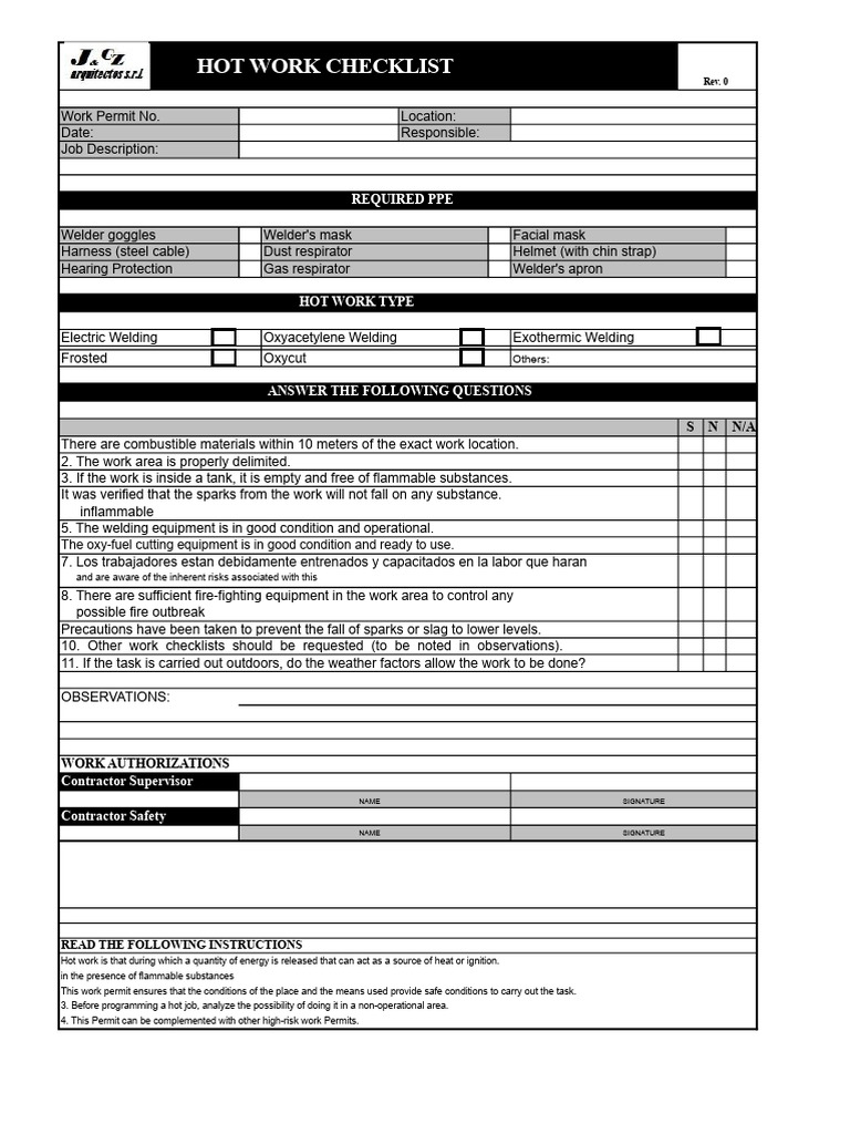 ANNEX 06 - Hot Work Checklist | PDF | Welding | Construction