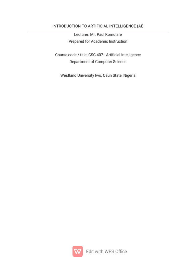 Introduction To Artificial Intelligence Lecture Notes | PDF ...