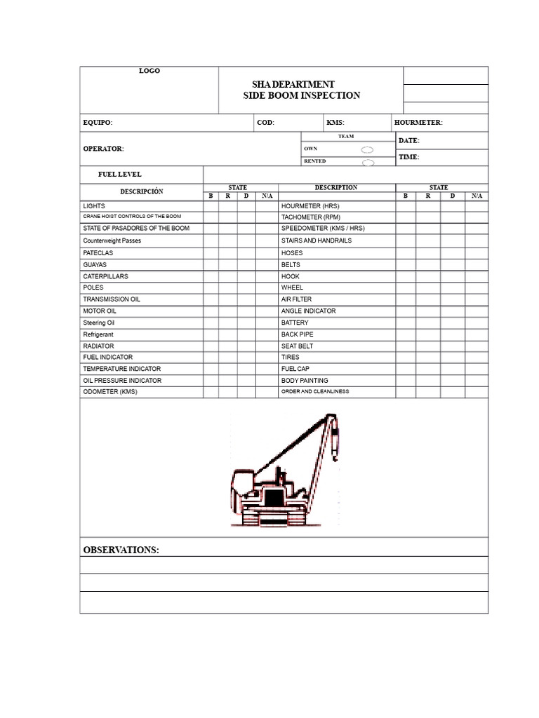 Side Boom Inspection Checklist | PDF