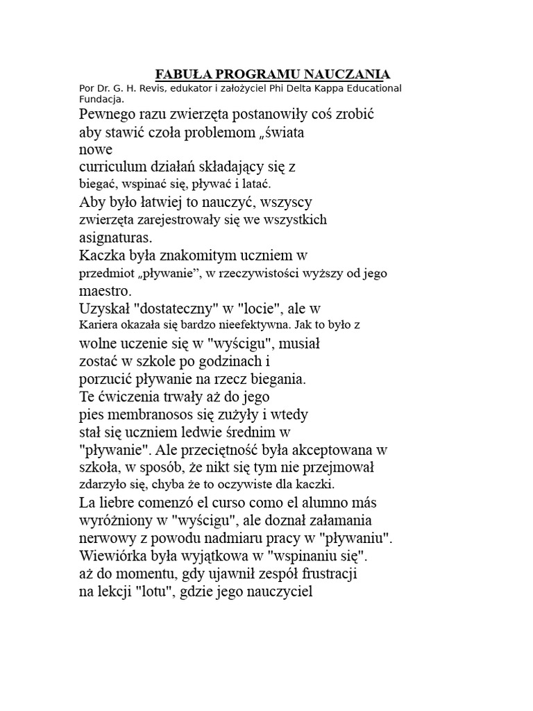 Bajka o Programie Nauczania | PDF