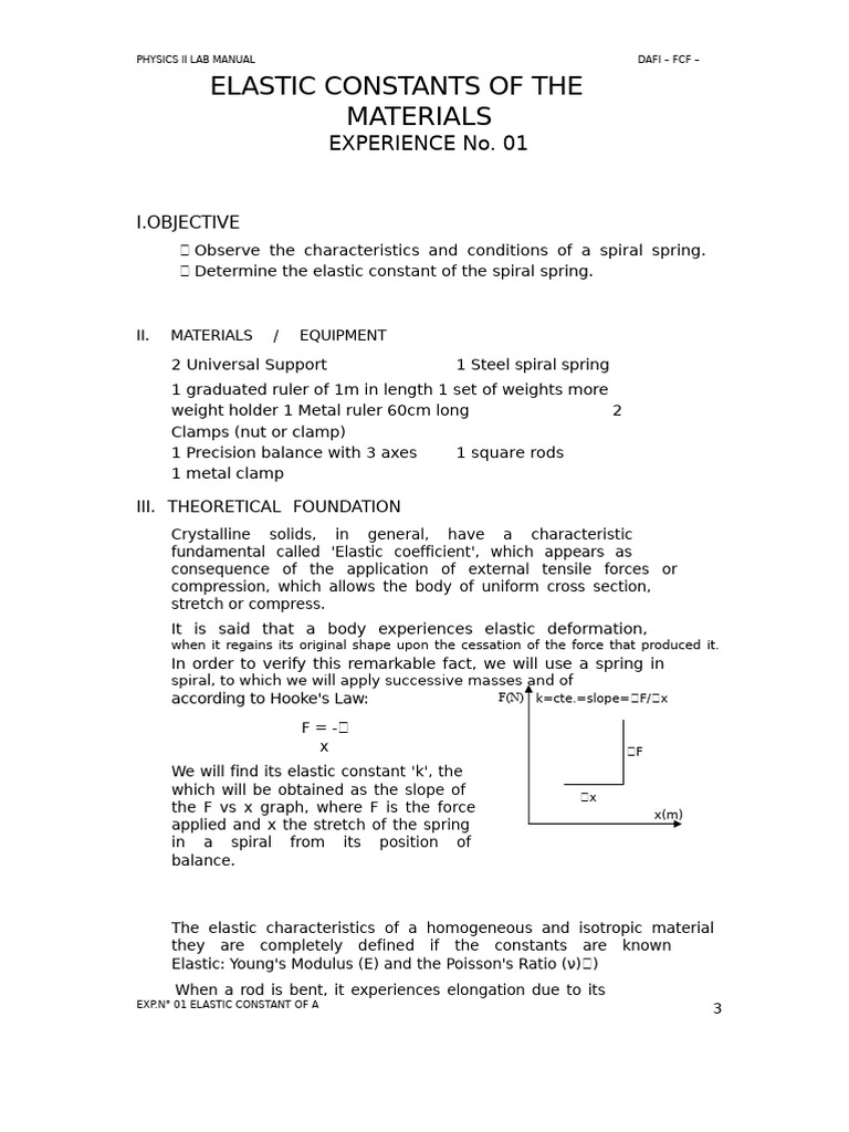 Elastic Constants Lab Manual | PDF | Elasticity (Physics) | Young's Modulus
