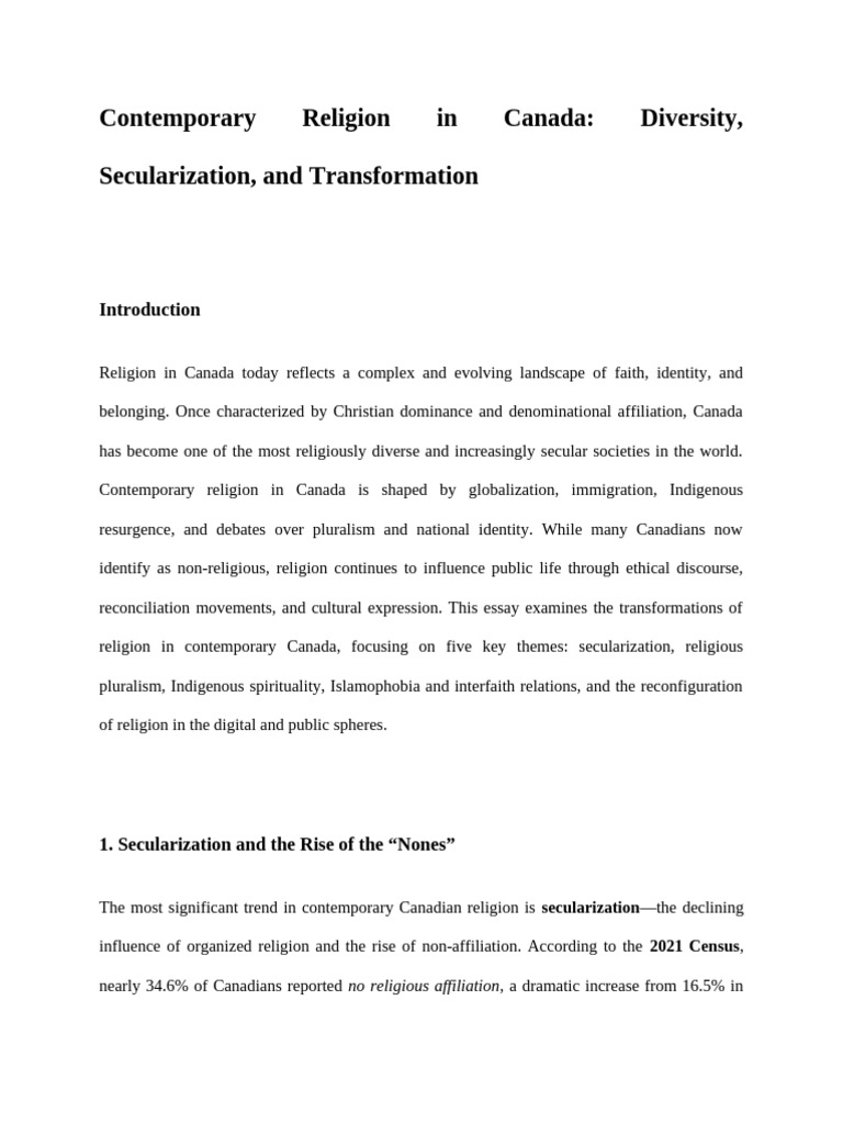 Contemporary Religion in Canada: Trends and Challenges | PDF ...