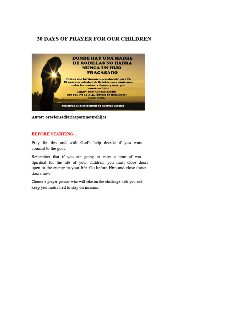 30 Days of Prayer for Children | PDF | Prayer | God The Father