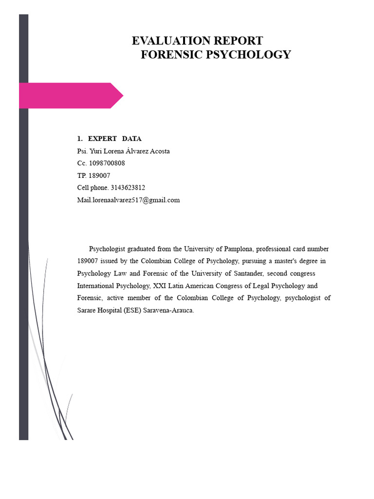 Forensic Psychological Evaluation Report | PDF | Mental Disorder | Violence