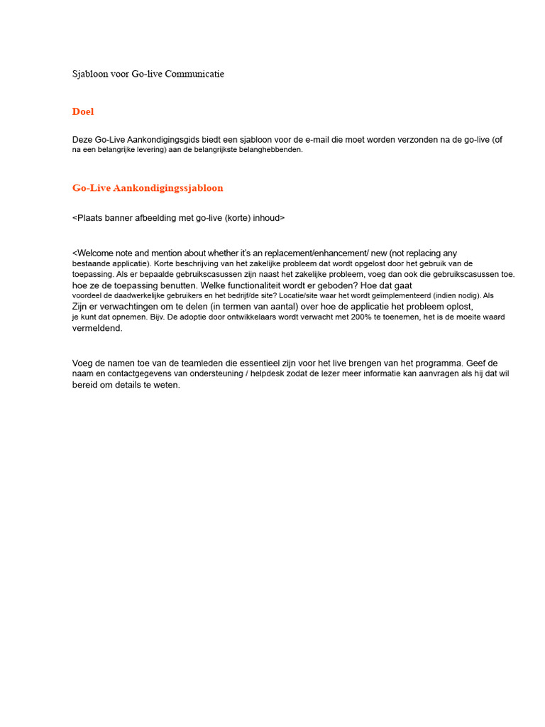 Golive Aankondiging Sjabloon | PDF