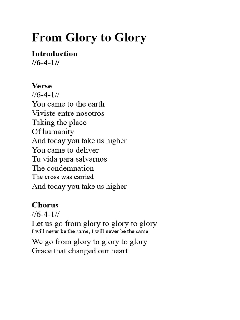 From Glory To Glory - Lyrics and Chart DHH | PDF