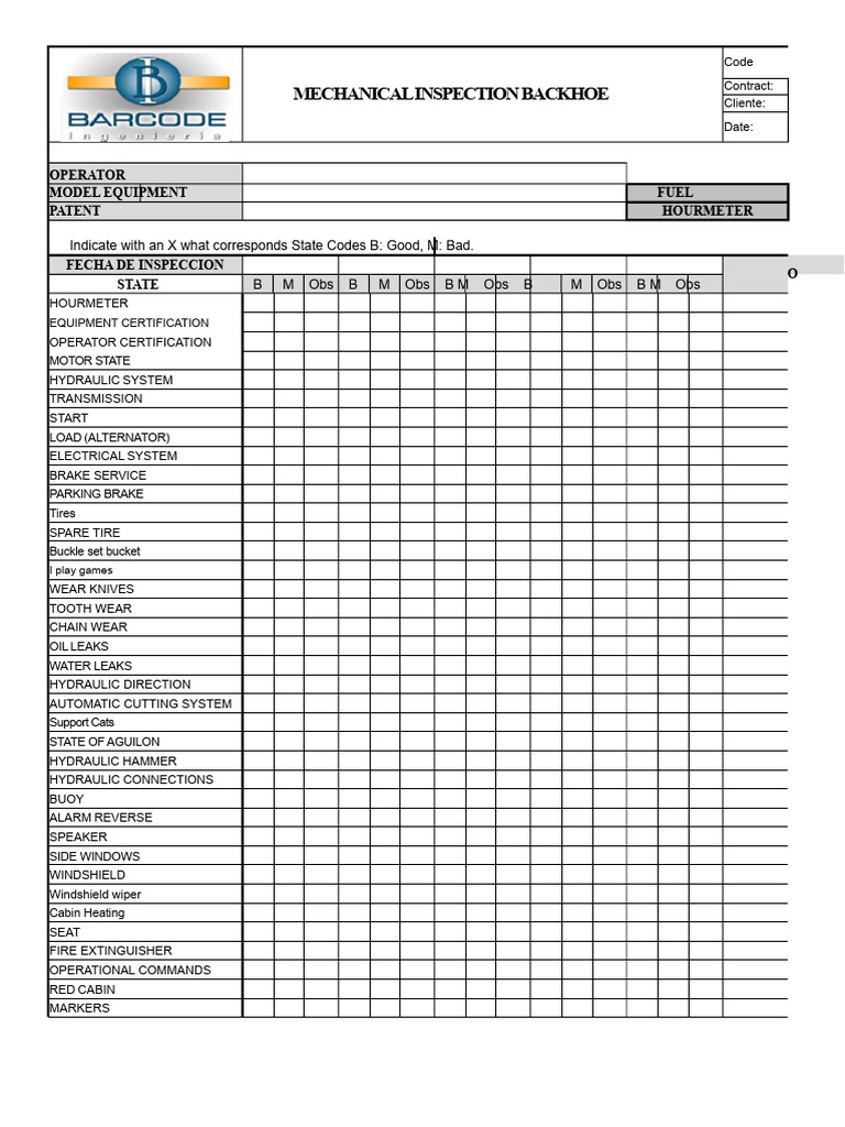 Weekly Backhoe Checklist | PDF