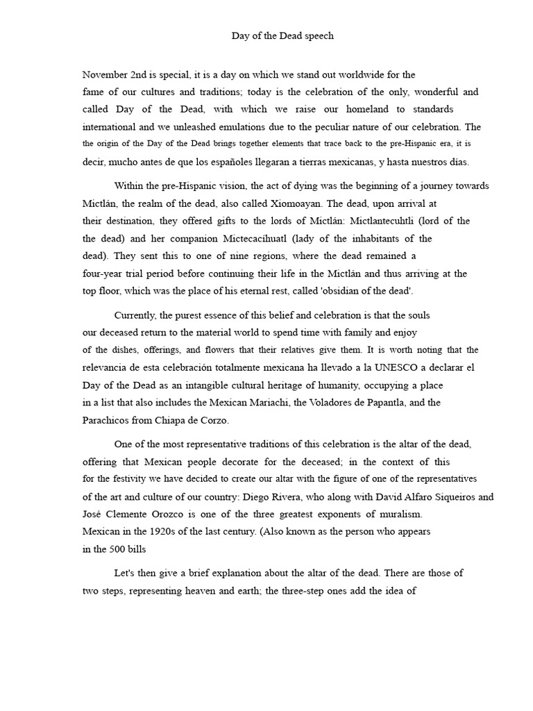 Day of the Dead speech | PDF