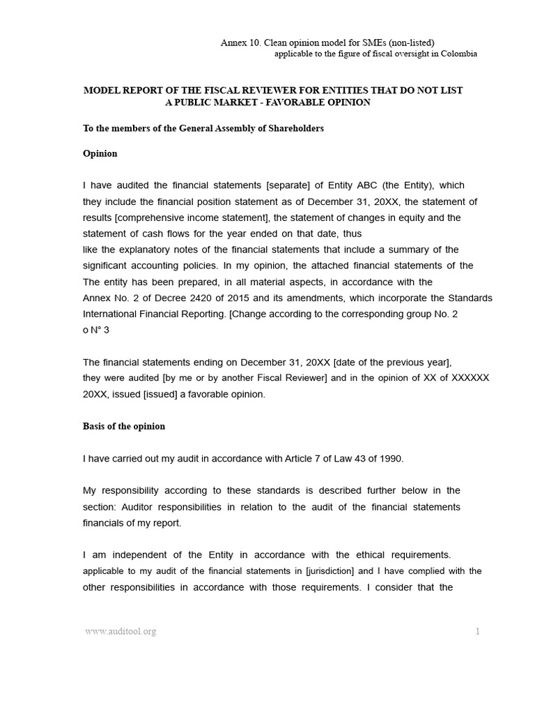 Annex 10. Example of Clean Opinion For SMEs (Non-Contributors ...