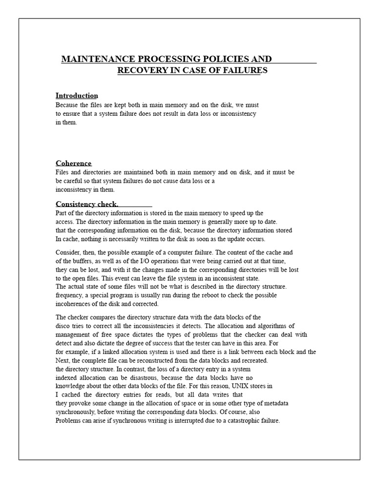 Maintenance and Recovery Processing Policies in Case of Failures | PDF ...