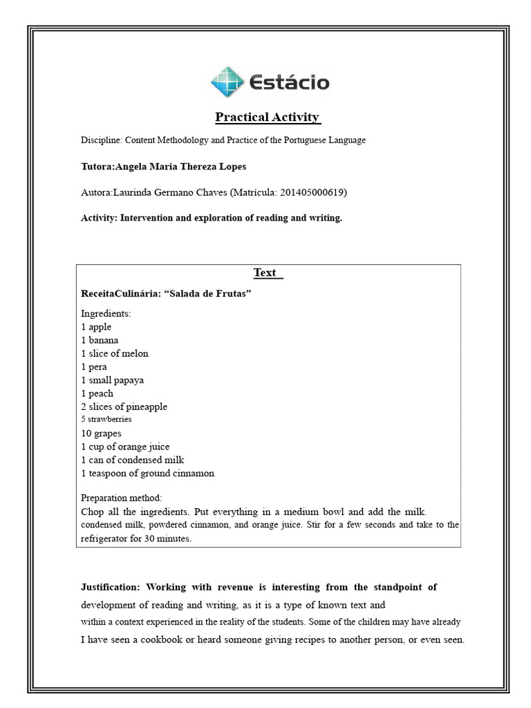 Practical Activity Portuguese Language | PDF | Recipe | Cookbooks