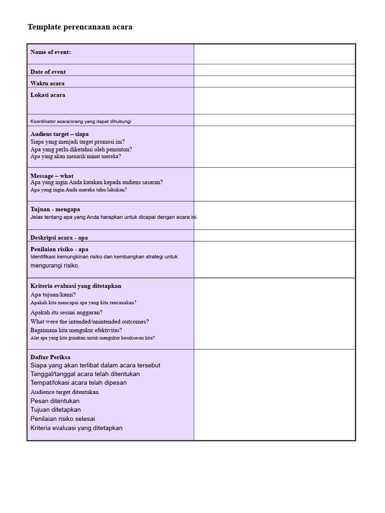 Template Perencanaan Acara Lengkap | PDF