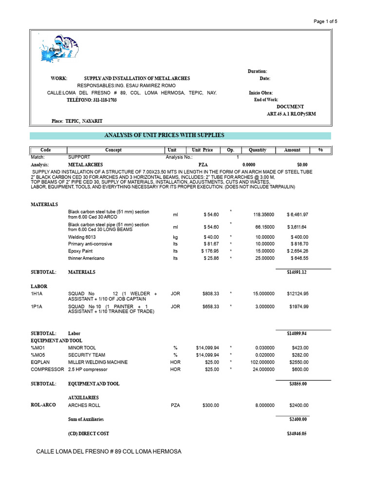 Unit Price Metal Arches BLACK TUBE WITH.. (1) MODIFIED | PDF ...