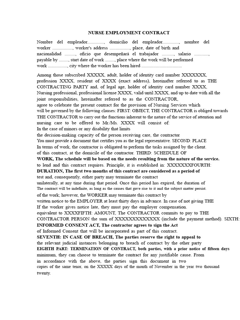 Nurse Employment Contract Template | PDF | Employment | Labor