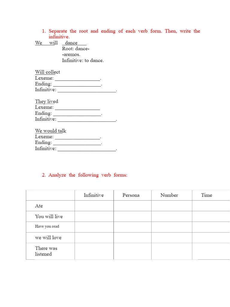 Separate The Root and Ending of Each Verbal Form | PDF