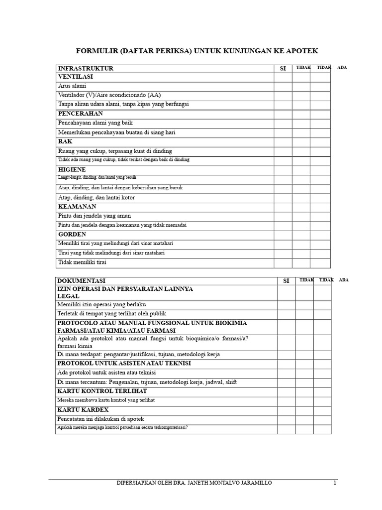 Daftar Periksa Kunjungan Apotek | PDF