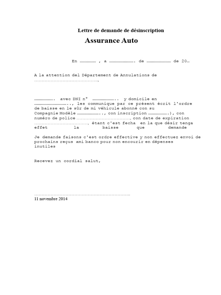 Demande de désinscription assurance auto | PDF