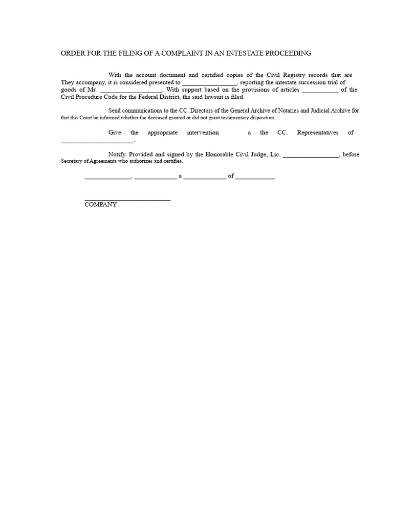 Order of Admission of A Complaint in An Intestate Proceeding | PDF