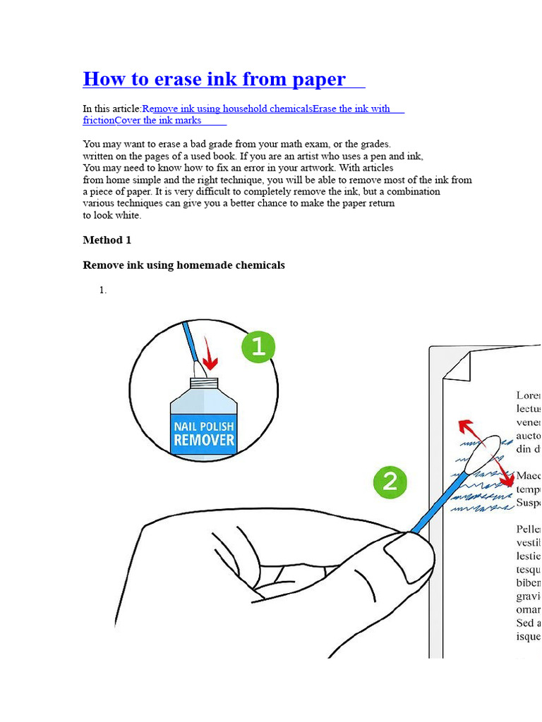 How To Remove Ink From Paper | PDF | Ink | Sodium Bicarbonate