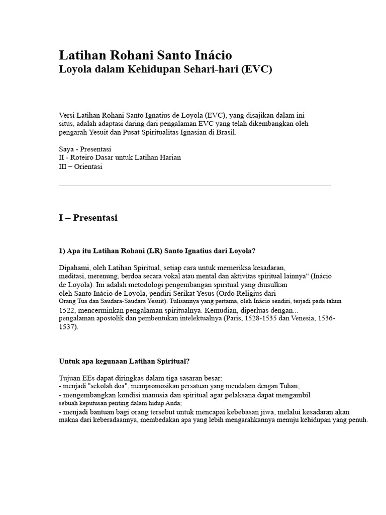 Latihan Rohani Santo Ignatius Dari Loyola Dalam Kehidupan Sehari-Hari | PDF