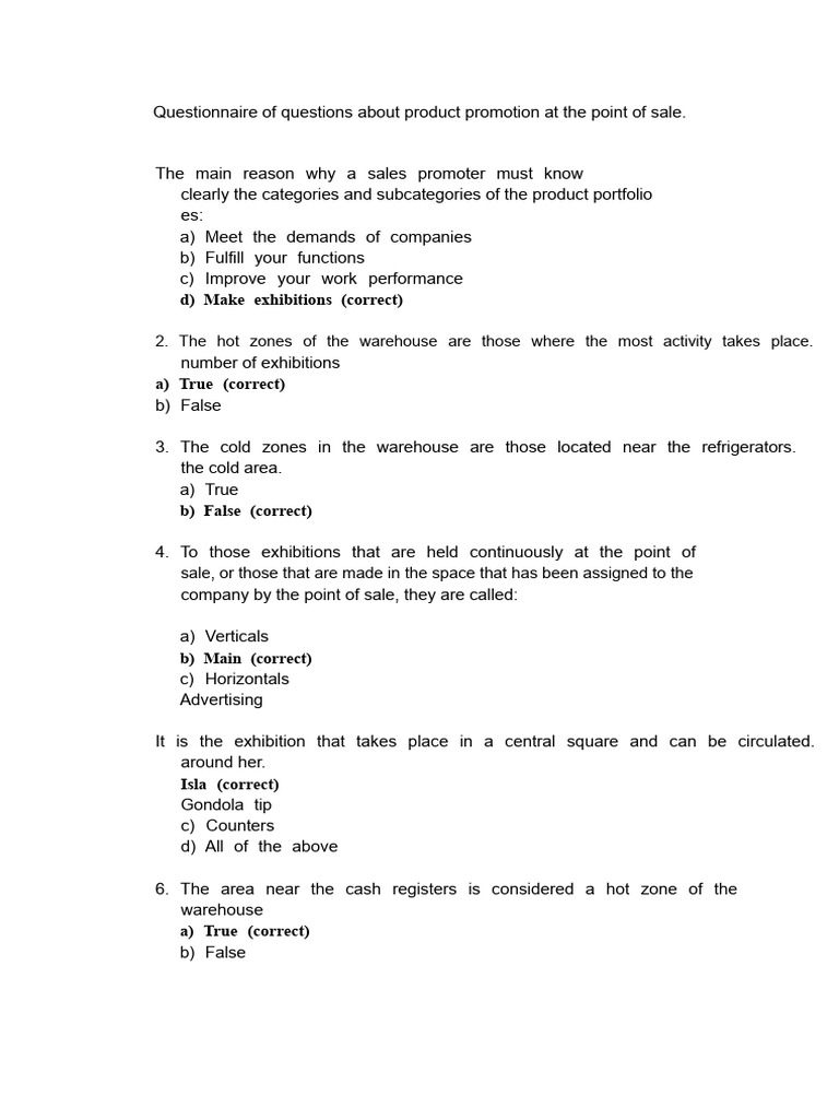 Questionnaire On Product Promotion at The Point of Sale | PDF | Sales ...