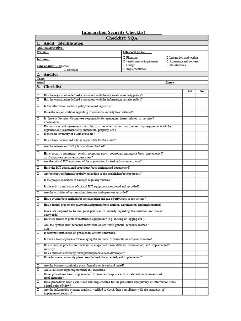 Information Security Checklist | PDF | Information Security | Audit