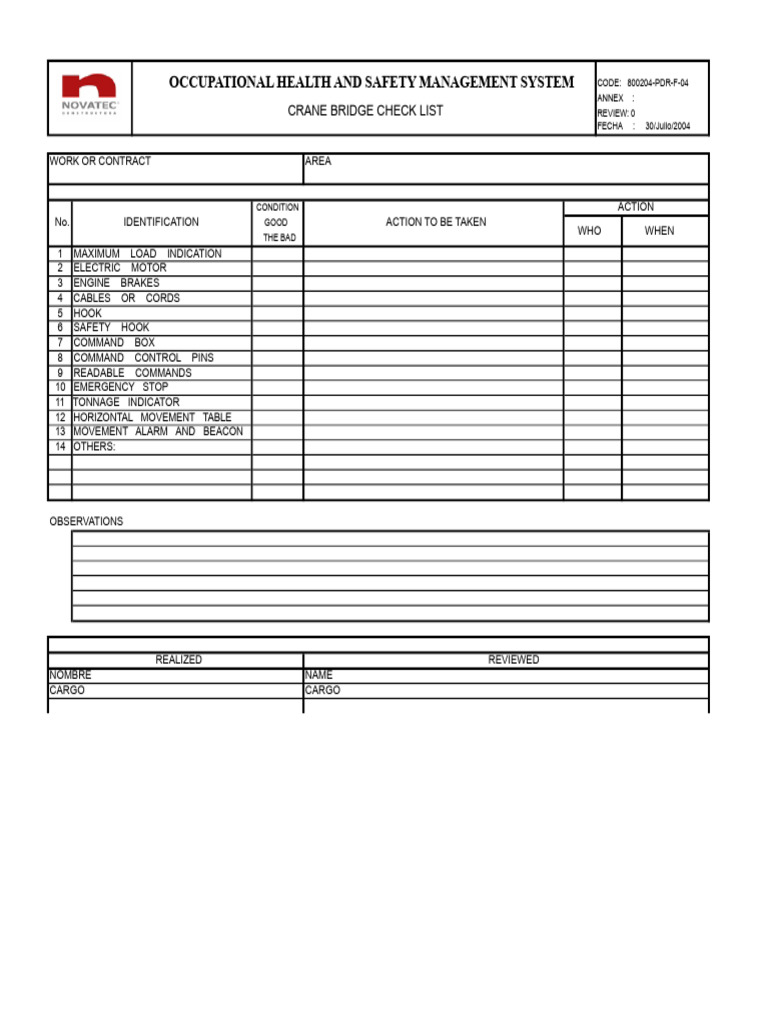 Reg. 2-E-23 Checklist Hooks, Shackles, and Pulleys | PDF | Leak | Crane ...