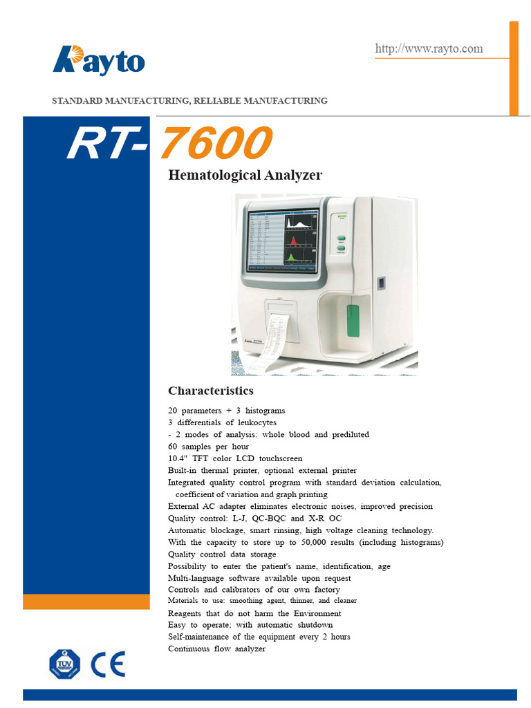 Hematological Analyzer Rt-7600 | PDF | Printer (Computing) | Touchscreen